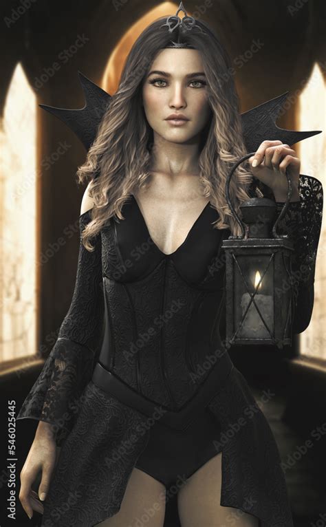 Portrait Of A Sexy Fit Caucasian Female Goth Character Portraying As A Sorceress Vampire Or