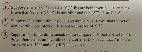 Solved (1) ﻿Suppose TinL(U,V) ﻿and SinL(V,W) ﻿are both | Chegg.com