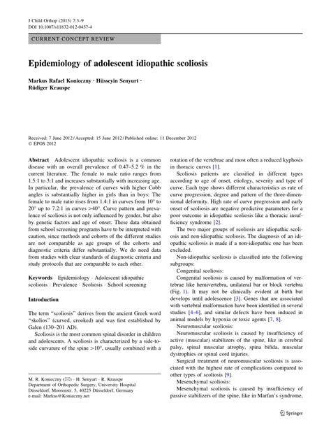 PDF Epidemiology Of Adolescent Idiopathic Scoliosis