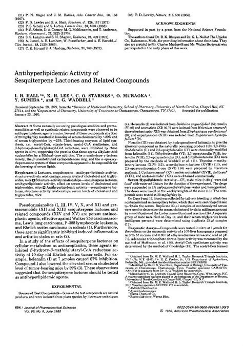 Pdf Antihyperlipidemic Activity Of Sesquiterpene Lactones And Related Compounds Dokumentips