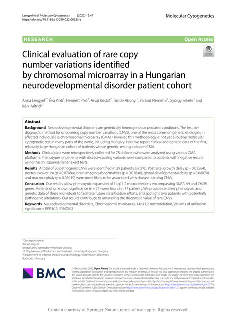 Pdf Clinical Evaluation Of Rare Copy Number Variations Identified By