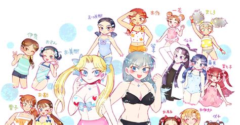 忍たま 【江戸パロ】ガールズスイムウェア ﾐｳ💙ﾗﾒﾙ水ﾐﾐﾍﾞﾙ雷のイラスト Pixiv