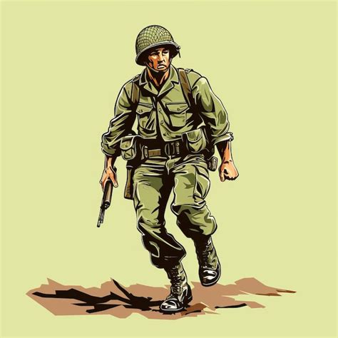 Premium Photo Vietnam Era Cartoon Soldier Alertly Patrolling In