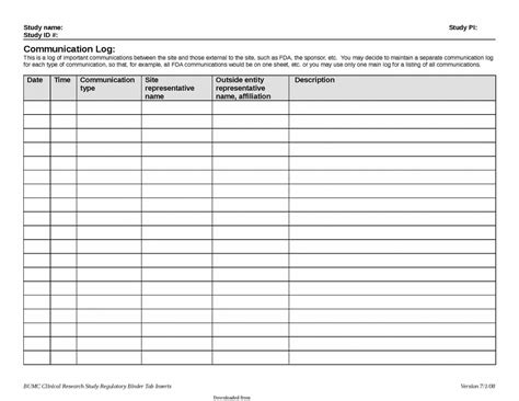 Printable Communications Log Pdf Format Edatabase Staff Communication