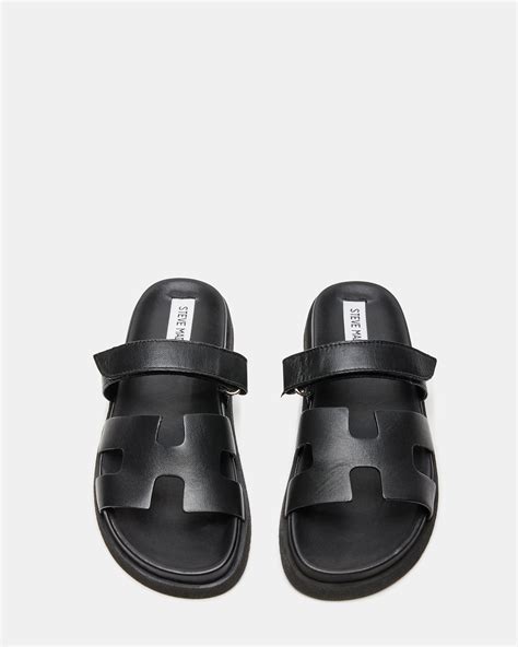 Mayven Black Leather Flatform Slide Sandal Womens Sandals Steve Madden