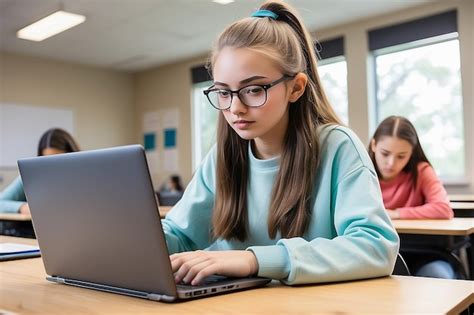 Premium Photo Female High School Student Learning Coding On Laptop
