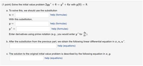 solved 1 point solve the initial value problem 2yy 6