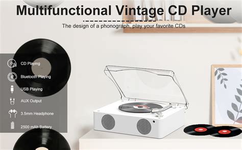 Reproductor De Cd Clásico Con Altavoces Bluetooth Dual Hifi Tocadiscos Con Salida Aux Blanco