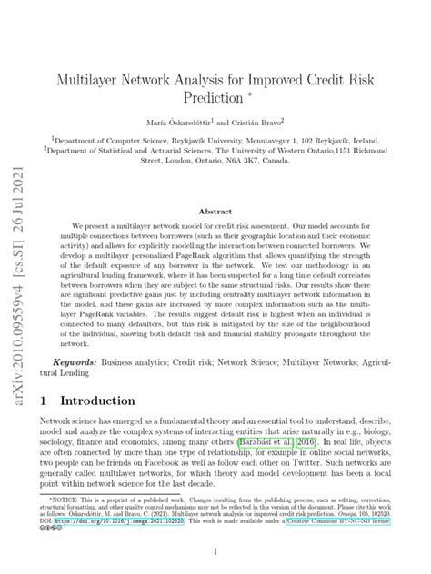 Multilayer Network Analysis For Improved Credit Risk Prediction Pdf