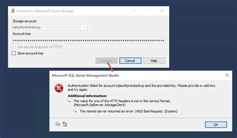 Sql Server Fix 400 Bad Request Authentication Failed For Account