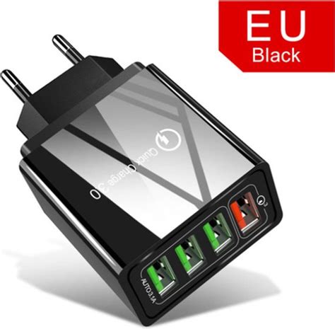 Telefoon Usb Oplader 4 Poorten Snellader Oplaadblok 4 Usb Poorten Zwart Bol