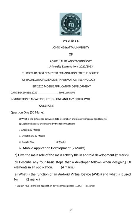 Dec 2022 31 Past Paper Java W1 2 60 1 Jomo Kenyatta University Of Agriculture And