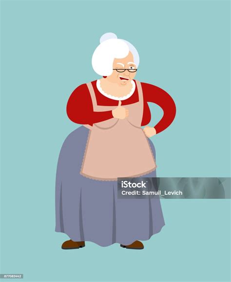 할머니는 엄지손가락 하 고 이모티콘 윙크 할머니 행복 이모티콘입니다 행복 한 오래 된 여자입니다 벡터 일러스트 레이 션 동의에