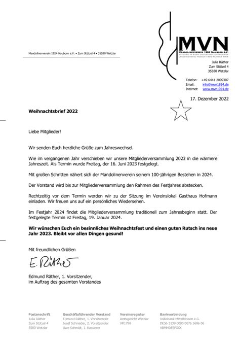 Weihnachtsgrüße Mandolinenverein Nauborn e V