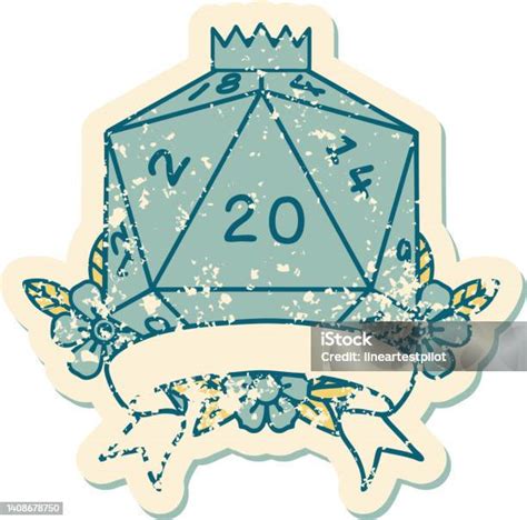 자연 20 치명타 D20 주사위 롤 그림 굴리기에 대한 스톡 벡터 아트 및 기타 이미지 굴리기 문신 미술품 Istock
