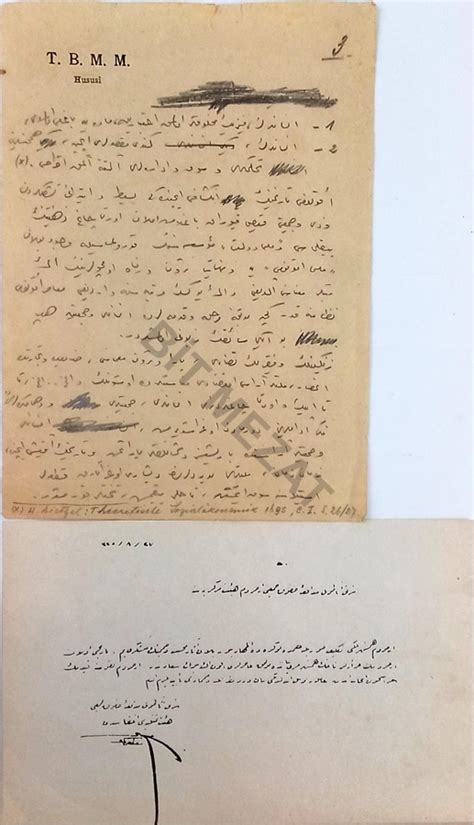 T B M M Hususi Antetli Kağıda Osmanlıca Elle Yazılmış Belge Ve Atatürk Imzalı Kitaptan çıkma