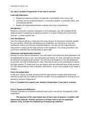 Lab Solution Docx Chem Ol Week Lab Ol Lab Solution Preparation From Salt To
