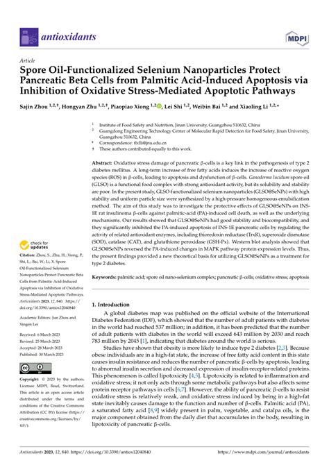 Pdf Spore Oil Functionalized Selenium Nanoparticles Protect