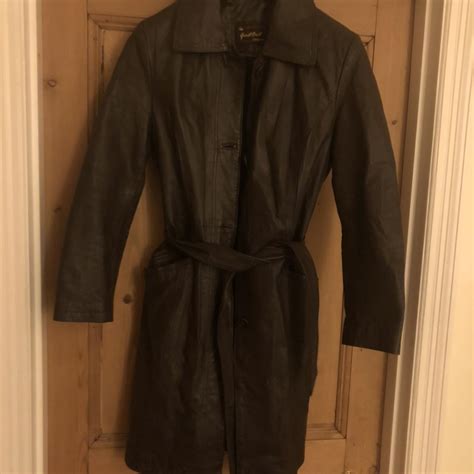 Brown Vintage Leather Midi Coat With Buttons And Depop