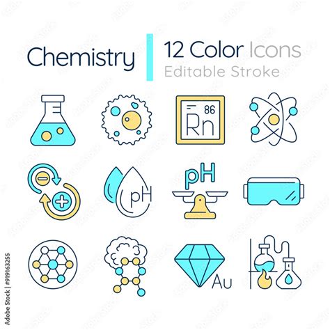Chemistry Rgb Color Icons Set School Subject Laboratory Equipment Chemical Bond And Reaction