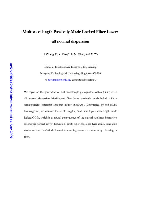 Pdf Multiwavelength Passively Mode Locked Fiber Laser All Normal
