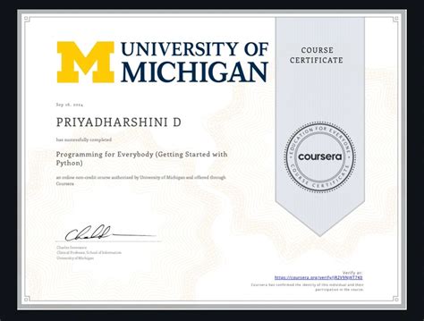 Priyadharshini D On Linkedin Python Universityofmichigan Coursera Svce