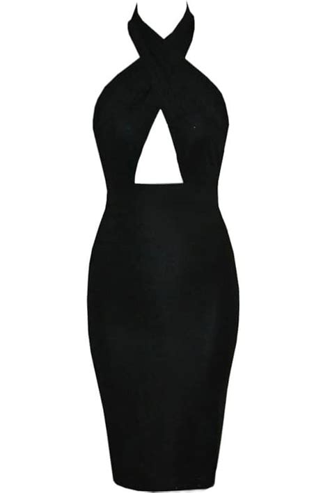 Black Cross Halter Backless Bodycon Dress Sheinsheinside