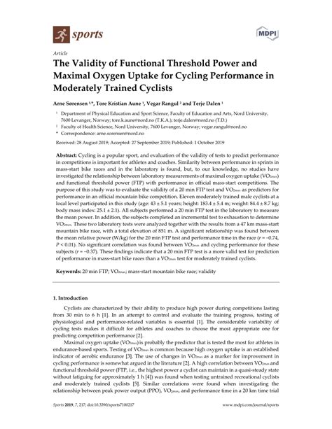 Pdf The Validity Of Functional Threshold Power And Maximal Oxygen