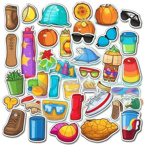 Um Conjunto De Adesivos Com Diferentes Itens E Objetos Para Uma Festa
