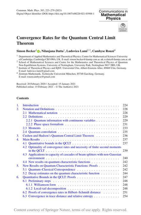 Pdf Convergence Rates For The Quantum Central Limit Theorem