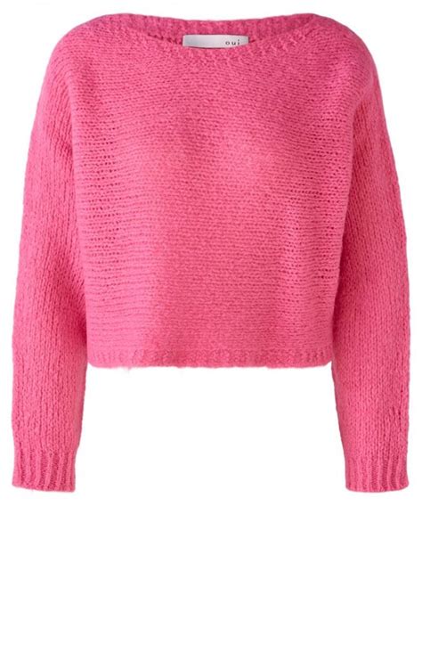 Oui Azalea Pink Chunky Knit Cropped Jumper Knitwear From Shirt Sleeves Uk