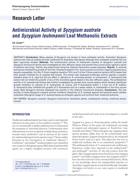Pdf Research Letter Antimicrobial Activity Of Syzygium Australe And