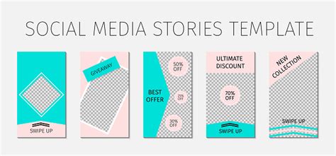 소셜 미디어 이야기 템플릿입니다 블로거와 Smm에 대 한 이야기에 대 한 5 레이아웃의 집합입니다 민트 그린과 핑크 파스텔 컬러 팔레트입니다 모바일 응용 프로그램에 대 한