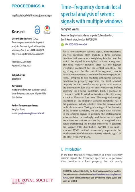 Pdf Timefrequency Domain Local Spectral Analysis Of Seismic Signals