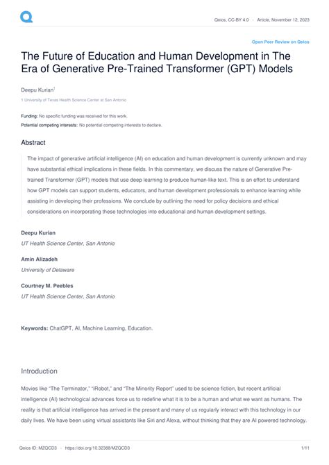 Pdf The Future Of Education And Human Development In The Era Of Generative Pre Trained