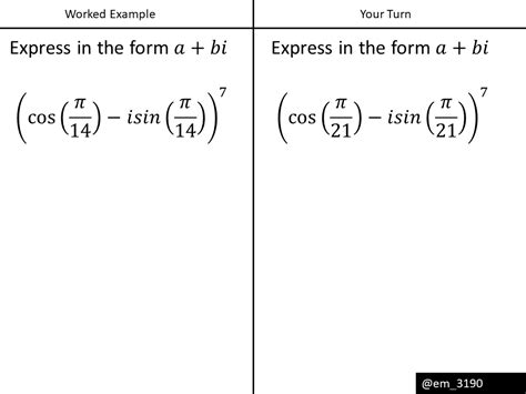 Using De Moivres Theorem To Evaluate Powers Of Complex Numbers