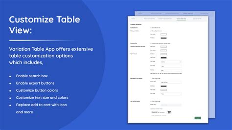 Addify ‑ Variations Table List Product Variants Table View Shopify