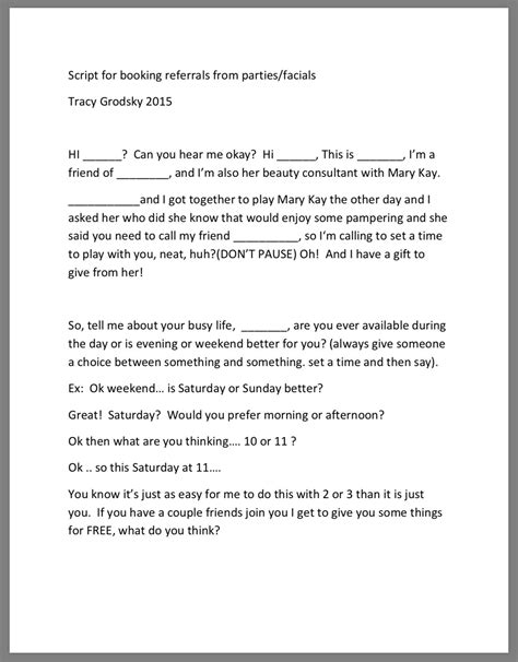 Script For Booking Referrals From Parties And Facials Mary Kay Marketing Mary Kay Booking