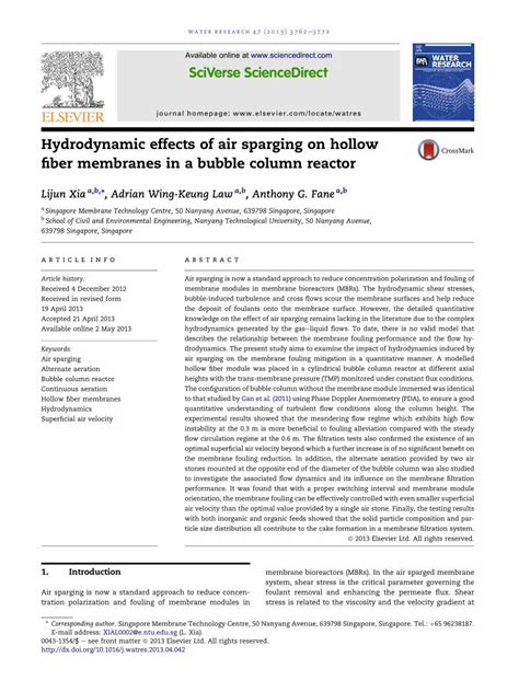 Pdf Hydrodynamic Effects Of Air Sparging On Hollow Fiber Membranes In
