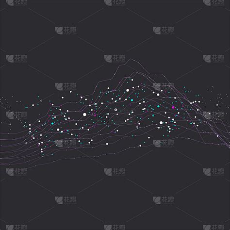 大数据流未来的信息图表。量子计算，密码学，流行技术信息图表。彩色粒子波。bigdata可视化。抽象可