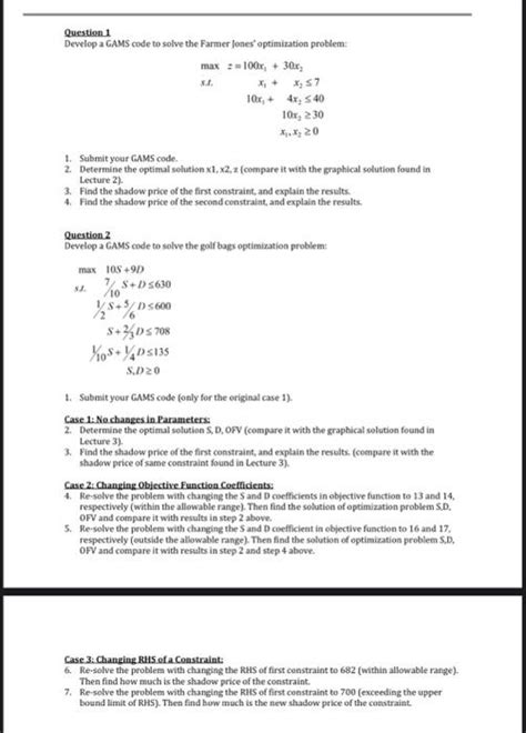 Solved Question1 Develop A Gams Code To Solve The Farmer