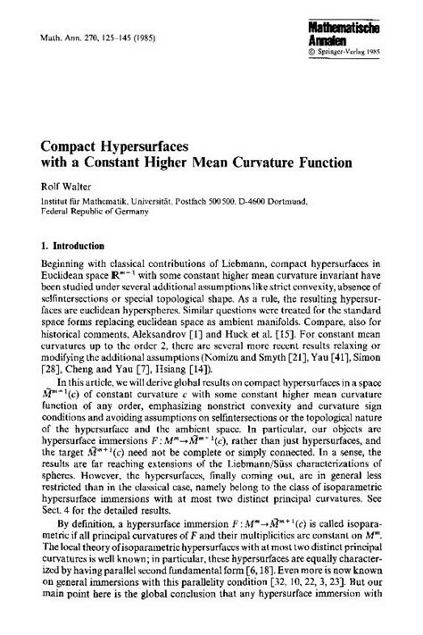 Pdf Compact Hypersurfaces With A Constant Higher Mean Curvature