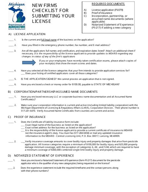 Michigan Checklist For Submitting Your Pesticide Applicator S Business