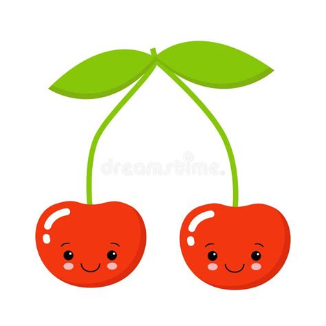 Cherry Cute Fruit Character Set Isolated On White Stock Vector