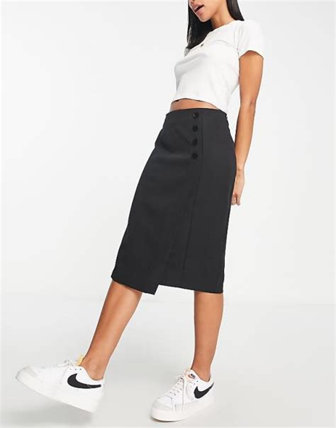 Falda De Tubo Negra Cruzada Con Botones De New Look Asos