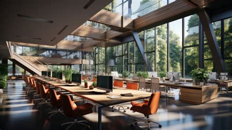 Modern Open Space Office With No Employees In Luxury Building Glossy
