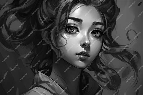 Premium Ai Image Manga Style Girl Anime Portrait Black And White