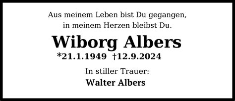 Traueranzeigen Von Wiborg Albers Nordwest Trauer De