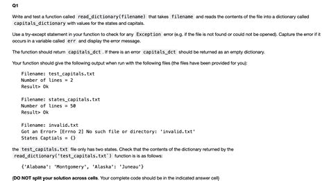 Solved Q1 Write And Test A Function Called