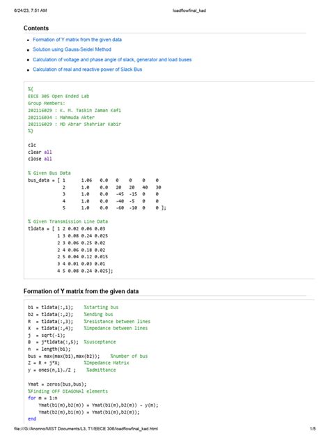 Loadflowfinalkadmatlabcode Pdf Electric Power Electronic